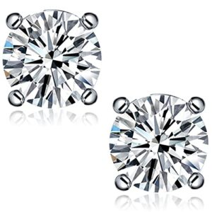 moissanite stud earrings - 0.6ct-4ct d color vvs1 clarity brilliant round cut lab grown diamond - 18k white gold plated 925 sterling silver with secure friction backings - stylish diamond earrings with square gift box