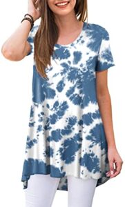 popyoung women's summer casual short sleeve tunic top for leggings crewneck shirt loose blouse xxl, blue tie dye