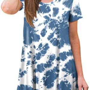 POPYOUNG Women's Summer Casual Short Sleeve Tunic Top for Leggings Crewneck Shirt Loose Blouse XXL, Blue Tie Dye