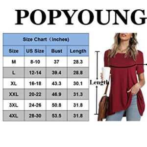 POPYOUNG Women's Summer Casual Short Sleeve Tunic Top for Leggings Crewneck Shirt Loose Blouse XXL, Blue Tie Dye