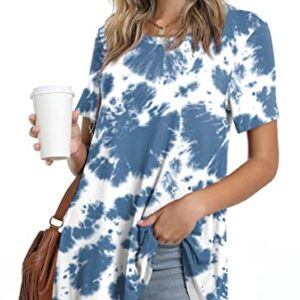 POPYOUNG Women's Summer Casual Short Sleeve Tunic Top for Leggings Crewneck Shirt Loose Blouse XXL, Blue Tie Dye