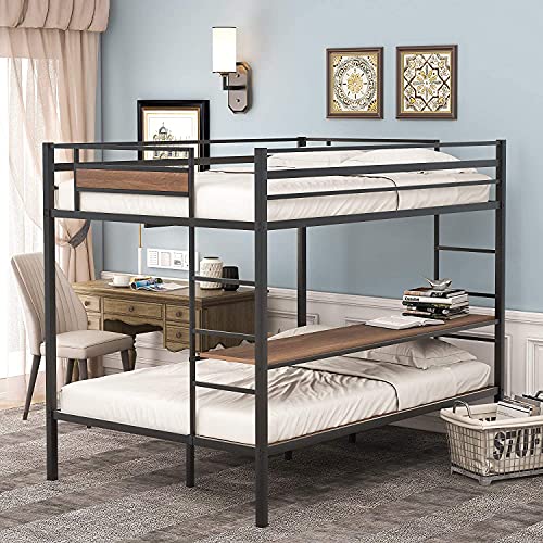 STP-Y Full Over Twin/Full Bunk Bed, Rockjame Metal Bed Frame with Shelves, No Box Spring Needed, Suit for Kids, Young Teens and Adults (Black) (Color : Black)