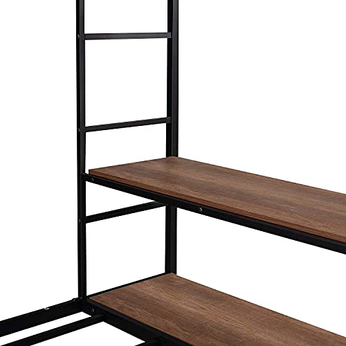 STP-Y Full Over Twin/Full Bunk Bed, Rockjame Metal Bed Frame with Shelves, No Box Spring Needed, Suit for Kids, Young Teens and Adults (Black) (Color : Black)