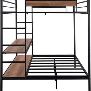 STP-Y Full Over Twin/Full Bunk Bed, Rockjame Metal Bed Frame with Shelves, No Box Spring Needed, Suit for Kids, Young Teens and Adults (Black) (Color : Black)