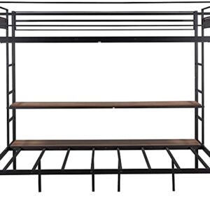 STP-Y Full Over Twin/Full Bunk Bed, Rockjame Metal Bed Frame with Shelves, No Box Spring Needed, Suit for Kids, Young Teens and Adults (Black) (Color : Black)