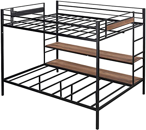 STP-Y Full Over Twin/Full Bunk Bed, Rockjame Metal Bed Frame with Shelves, No Box Spring Needed, Suit for Kids, Young Teens and Adults (Black) (Color : Black)