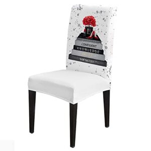 dining room chair covers, red lipstick high heels flower black gray book abstract watercolor painting stretch parsons chair slipcovers removable chair protector cover set of 8