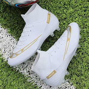 MFSH Unisex-Cleats Soccer Shoes for Big Boy Fg/ag High-top Spikes Football Shoes for Younth Professional Training Turf Indoor Ankle Boots Athletic Sneaker A-White