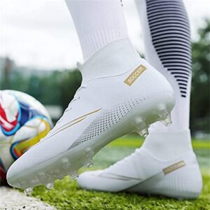 MFSH Unisex-Cleats Soccer Shoes for Big Boy Fg/ag High-top Spikes Football Shoes for Younth Professional Training Turf Indoor Ankle Boots Athletic Sneaker A-White