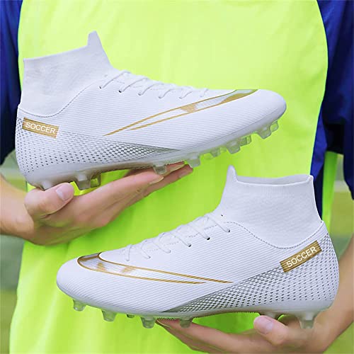 MFSH Unisex-Cleats Soccer Shoes for Big Boy Fg/ag High-top Spikes Football Shoes for Younth Professional Training Turf Indoor Ankle Boots Athletic Sneaker A-White