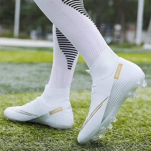 MFSH Unisex-Cleats Soccer Shoes for Big Boy Fg/ag High-top Spikes Football Shoes for Younth Professional Training Turf Indoor Ankle Boots Athletic Sneaker A-White