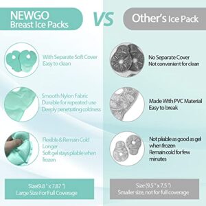 NEWGO Breast Ice Pack for Breast Surgery, 2 Pack Nipple Ice Packs Breastfeeding Ice Packs Reusable for Nursing Mother, Hot Cold Therapy Breast Gel Pack with Washable Cover(Green)