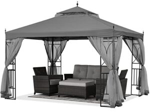 abccanopy patio outdoor gazebo 10x10 - gazebo canopy with netting and corner frame screen wall for backyard,garden gazebo lawn (dark grey)