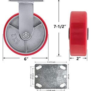 6"X 2" Heavy Duty Casters - Industrial Casters Polyurethane Caster with Strong Load-bearing Capacity 1200 LB, Rigid Caster, Widely Used in Furniture,WorkBrench,Tool Box(1 Rigid)