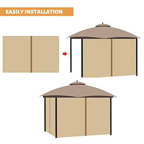 MIHU Gazebo Replacement Curtains for 10x10 or 10x12 Outdoor Gazebo, One Sidewall Privacy Panel with Zipper, Khaki