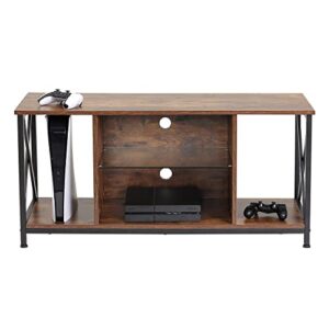 TV Stand for 50 inch TV with Led Lights, Gaming Entertainment Center 41.7" Small Media Console Table Wood Storage Cabinet for Living Room Bedroom, Rustic Brown