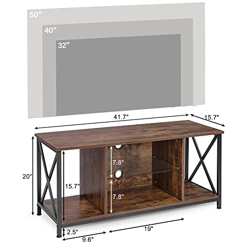 TV Stand for 50 inch TV with Led Lights, Gaming Entertainment Center 41.7" Small Media Console Table Wood Storage Cabinet for Living Room Bedroom, Rustic Brown