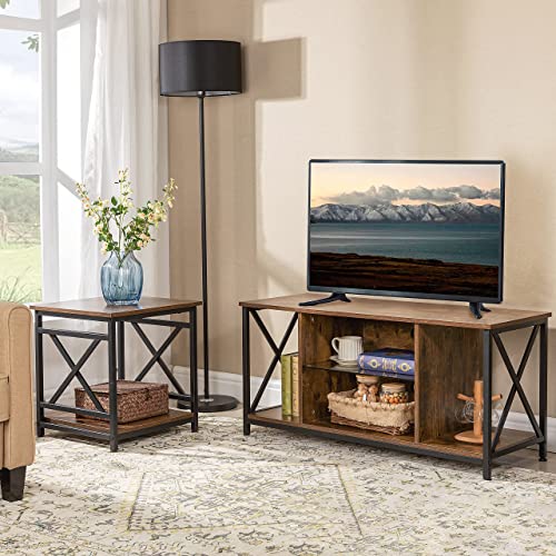 TV Stand for 50 inch TV with Led Lights, Gaming Entertainment Center 41.7" Small Media Console Table Wood Storage Cabinet for Living Room Bedroom, Rustic Brown