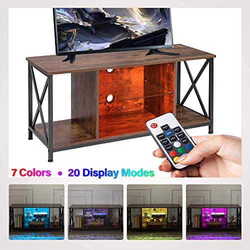 TV Stand for 50 inch TV with Led Lights, Gaming Entertainment Center 41.7" Small Media Console Table Wood Storage Cabinet for Living Room Bedroom, Rustic Brown