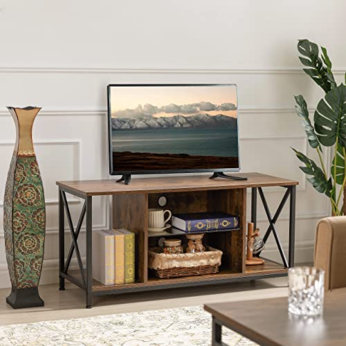 TV Stand for 50 inch TV with Led Lights, Gaming Entertainment Center 41.7" Small Media Console Table Wood Storage Cabinet for Living Room Bedroom, Rustic Brown