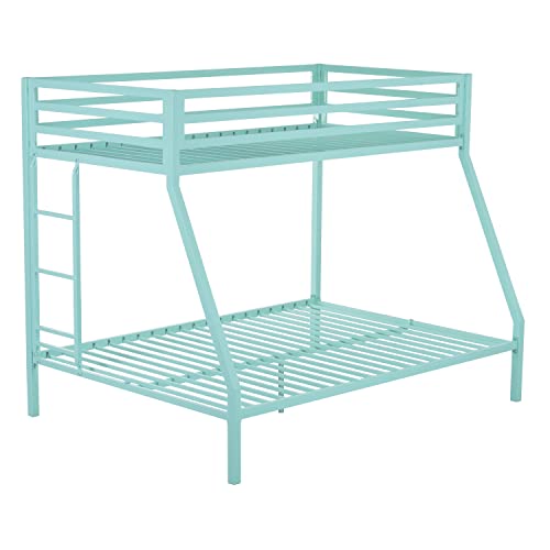 ikalido Metal Bunk Bed, Twin Over Full Size Beds with Sturdy Guard Rail & Removable Ladder, Space-Saving/Noise-Free/Aqua Green