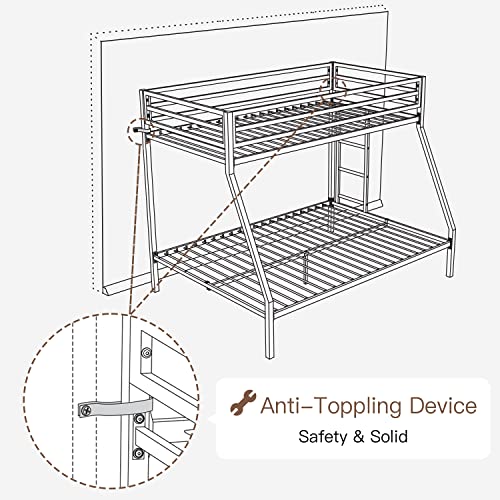 ikalido Metal Bunk Bed, Twin Over Full Size Beds with Sturdy Guard Rail & Removable Ladder, Space-Saving/Noise-Free/Aqua Green