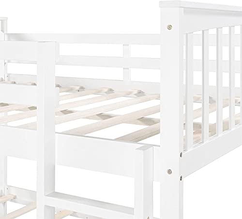 STP-Y Twin Over Twin Bunk Bed with Trundle, Solid Wood Bunk Beds for (White) (Color : White, Size : Full Over Full)