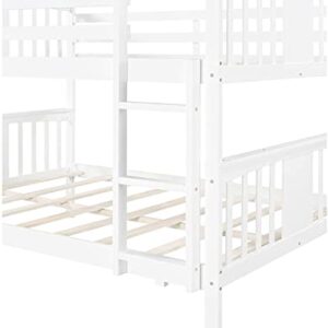 STP-Y Twin Over Twin Bunk Bed with Trundle, Solid Wood Bunk Beds for (White) (Color : White, Size : Full Over Full)