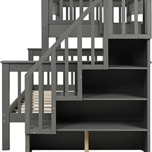 STP-Y Bunk Beds Twin Over Twin Wood Bunk Bed Frame for Boys Girls Teens, Can be Divided into 2 Beds, Gray (Color : Grey, Size : Twin Over Full)