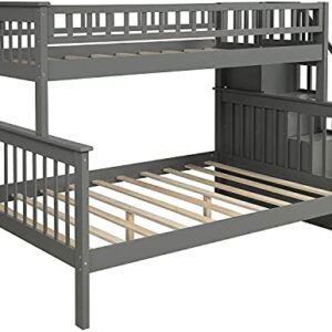 STP-Y Bunk Beds Twin Over Twin Wood Bunk Bed Frame for Boys Girls Teens, Can be Divided into 2 Beds, Gray (Color : Grey, Size : Twin Over Full)