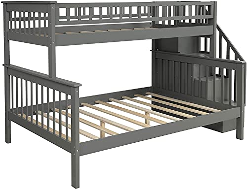 STP-Y Bunk Beds Twin Over Twin Wood Bunk Bed Frame for Boys Girls Teens, Can be Divided into 2 Beds, Gray (Color : Grey, Size : Twin Over Full)