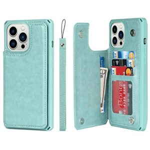 cavor for iphone 13 pro max phone case with card holder,[3 card slots] [with lanyard] pu leather flip shockproof case wallet for iphone 13 pro max-green