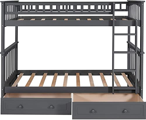 STP-Y Bunk Beds Full Over Full with Drawers, Solid Wood Full Bunk Beds with Ladder for Boys Girls Teens Adults, Gray (Color : Twin Gray)