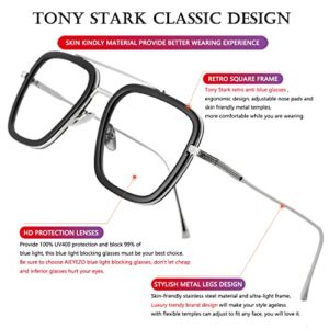 AIEYEZO Tony Stark Sunglasses Vintage Square Metal Frame Eyeglasses for Men Women - Iron Man and Edith Sun Glasses (Silver/Black)