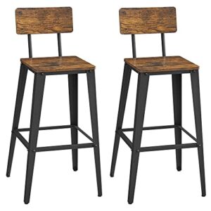 vasagle set of 2 bar stools, bar height stools, tall bar stools with back, bar chairs, steel frame, industrial style, easy assembly, rustic brown and black ulbc078b01