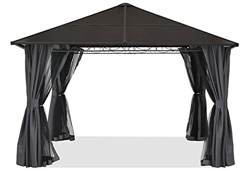 10x12 Hardtop Patio Gazebo with Curtains and Netting by ABCCANOPY