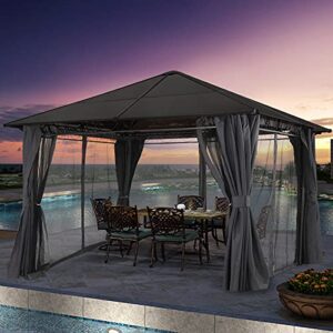 10x12 Hardtop Patio Gazebo with Curtains and Netting by ABCCANOPY