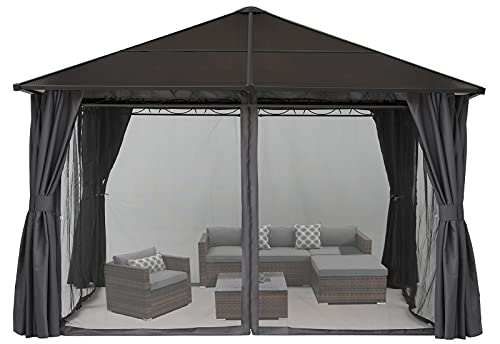 10x12 Hardtop Patio Gazebo with Curtains and Netting by ABCCANOPY