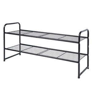 sufauy 2-tier stackable shoe rack, shoe shelf storage organizer for entryway, extra large capacity, bedroom footwear organizer, wire grid, black