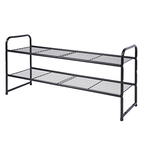 SUFAUY 2-Tier Stackable Shoe Rack, Shoe Shelf Storage Organizer for Entryway, Extra Large Capacity, Bedroom Footwear Organizer, Wire Grid, Black