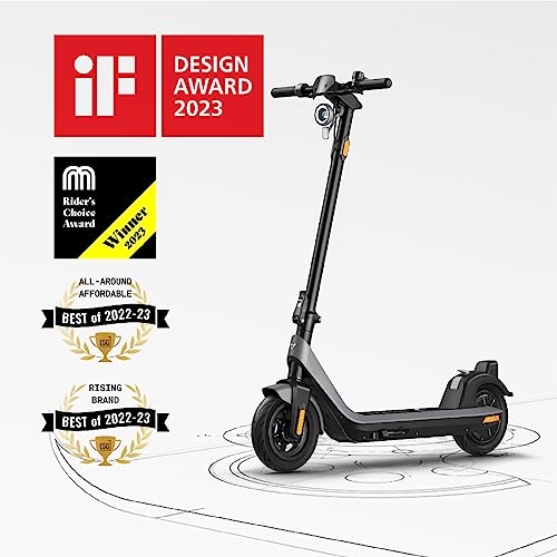 NIU KQi2 Electric Scooter for Adults - 300W Power, Upto 25 Miles Long Range, Max Speed 17.4MPH, 10'' Tubeless Tires, Dual Brakes, Portable Folding Commuting E Scooter, UL Certified - Gray