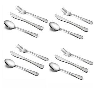 12-piece toddler kids silverware set, haware stainless steel hammered flatware cutlery, children tableware includes 4 spoons 4 forks 4 butter knives, ideal for preschooler, dishwasher safe