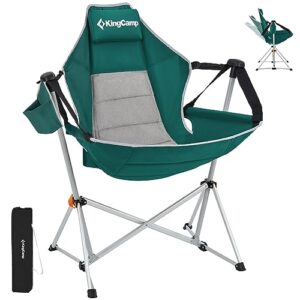 kingcamp hammock camping chair swinging recliner chair for backyard lawn beach camp outside indoor adults portable lounger folding chair hold up to 264lbs with carrying bag cup holder (green/grey)