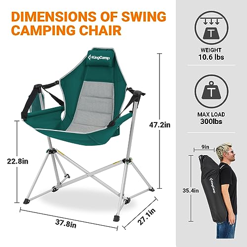 KingCamp Hammock Camping Chair Swinging Recliner Chair for Backyard Lawn Beach Camp Outside Indoor Adults Portable Lounger Folding Chair Hold Up to 264lbs with Carrying Bag Cup Holder (Green/Grey)