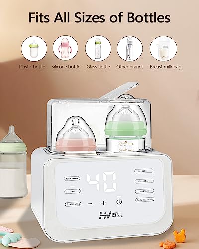 Baby Bottle Warmer, 8-in-1 Fast Milk Warmer for Breastmilk or Formula with Timer, 24H Constant Warming, with Defrost, Heat Baby Food Jars, Sterili-zing Function, Accurate Temp Control, Fits 2 Bottles