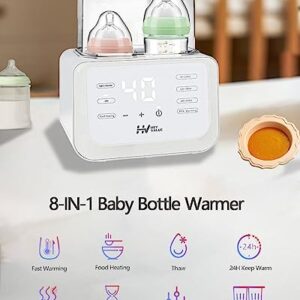 Baby Bottle Warmer, 8-in-1 Fast Milk Warmer for Breastmilk or Formula with Timer, 24H Constant Warming, with Defrost, Heat Baby Food Jars, Sterili-zing Function, Accurate Temp Control, Fits 2 Bottles