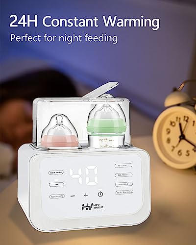 Baby Bottle Warmer, 8-in-1 Fast Milk Warmer for Breastmilk or Formula with Timer, 24H Constant Warming, with Defrost, Heat Baby Food Jars, Sterili-zing Function, Accurate Temp Control, Fits 2 Bottles