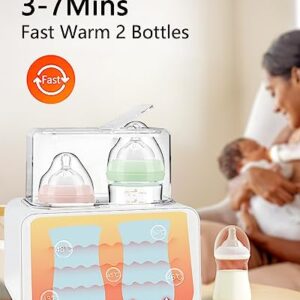 Baby Bottle Warmer, 8-in-1 Fast Milk Warmer for Breastmilk or Formula with Timer, 24H Constant Warming, with Defrost, Heat Baby Food Jars, Sterili-zing Function, Accurate Temp Control, Fits 2 Bottles