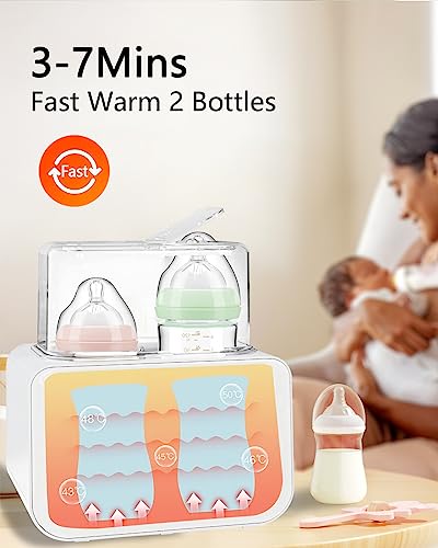 Baby Bottle Warmer, 8-in-1 Fast Milk Warmer for Breastmilk or Formula with Timer, 24H Constant Warming, with Defrost, Heat Baby Food Jars, Sterili-zing Function, Accurate Temp Control, Fits 2 Bottles