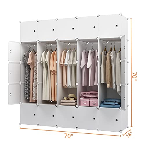 Aeitc Portable Wardrobe Closets 14"x18" Depth Bedroom Armoire, Clothes Storage Organizer with Doors, 25 Cubes, White